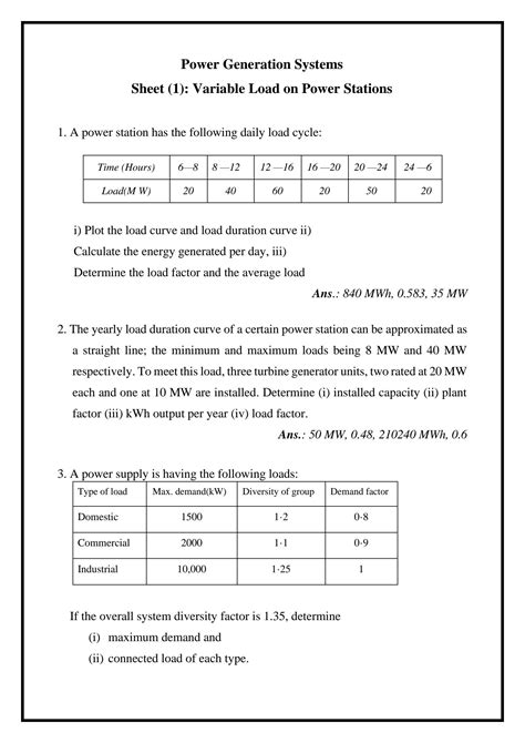 SOLUTION Sheet 1 Variable Load On Power Stations With Solutions Studypool