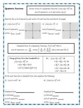 Quadratic Functions Vertex And Standard Forms By Lisa Jones TpT