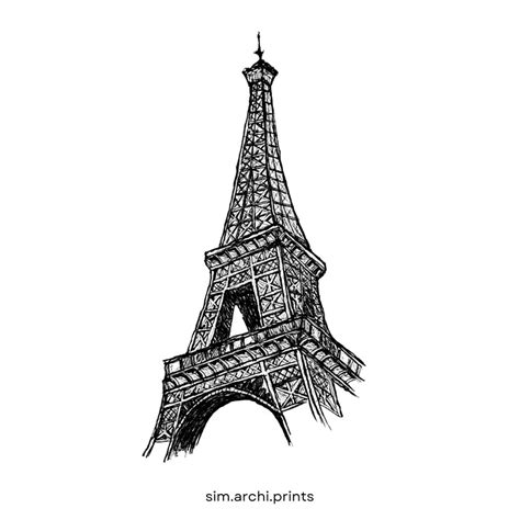 Vintage Architecture Sketch Eiffel Tower Architectural Drawing Digital Print Minimal Wall Art Etsy