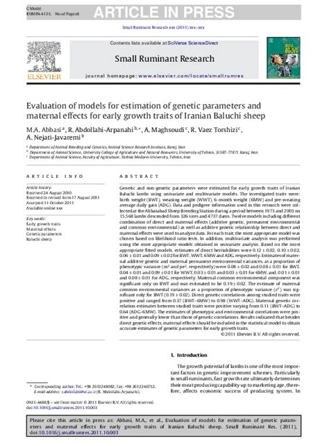Pdf Evaluation Of Models For Estimation Of Genetic Parameters And Maternal Effects For Early