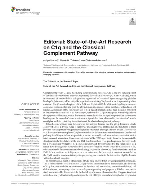 Pdf Editorial State Of The Art Research On C1q And The Classical