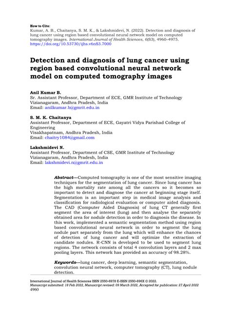Pdf Detection And Diagnosis Of Lung Cancer Using Region Based