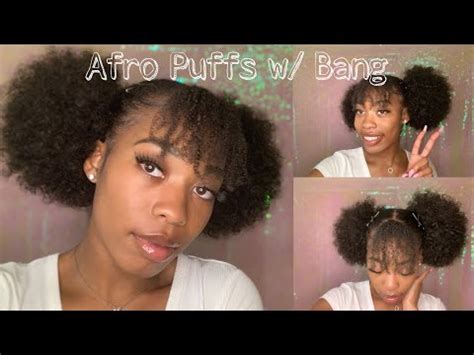 Afro Puffs With Bangs On Natural Hair Drawstring Ponytail