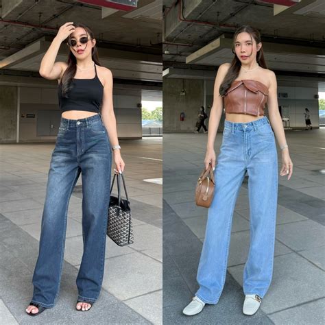 ยีนส์saran Sr024 กางเกงยีนส์กระบอกทรงมัม Shopee Thailand