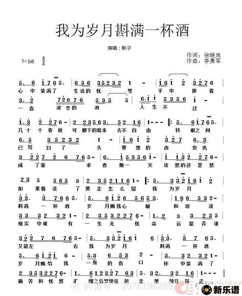 《我为岁月斟满一杯酒》最新曲谱影子 影子钢琴谱吉他谱 新乐谱