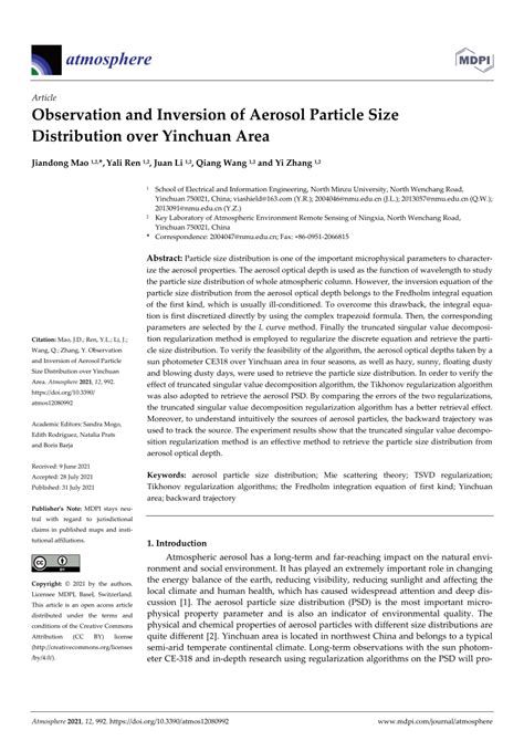Pdf Observation And Inversion Of Aerosol Particle Size Distribution