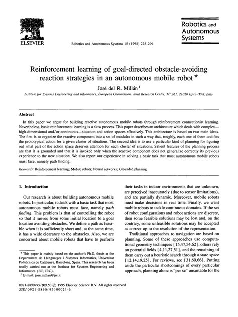 Pdf Millan J Reinforcement Learning Of Goal Directed Obstacle