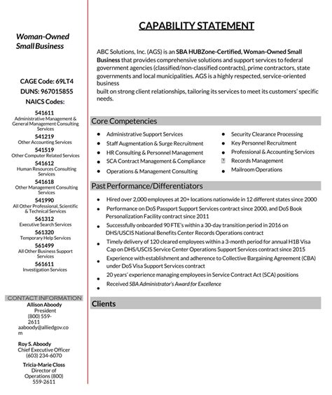 Free Capability Statement Templates Examples