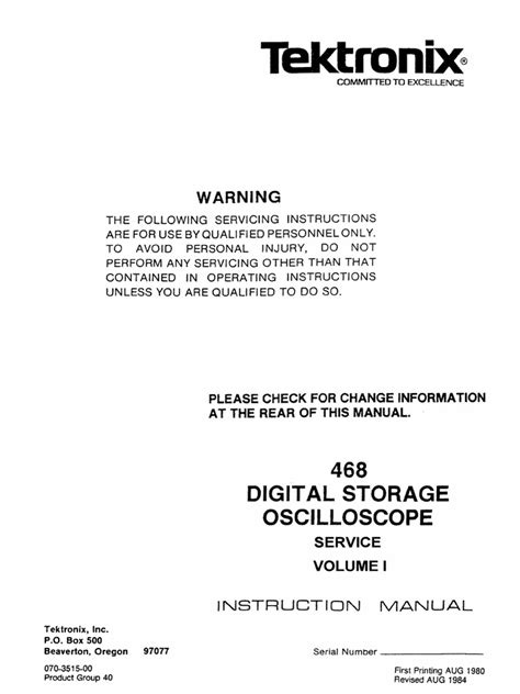 Tektronix 468 Digital Storage Oscilloscope Service Manual Volume 1 Pdf