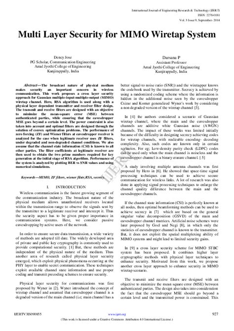 Pdf Ijert Multi Layer Security For Mimo Wiretap System