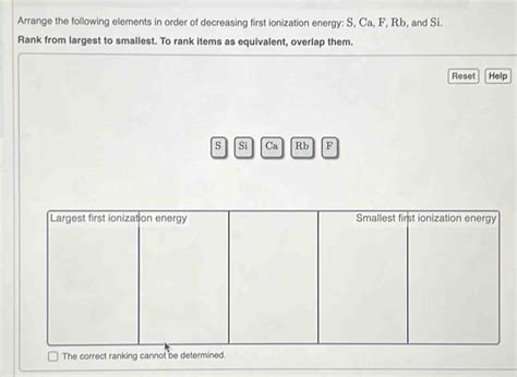 arrange the following elements in order of decreasing first ionization