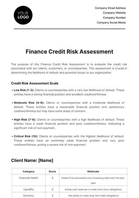 Free Finance Credit Risk Assessment Template To Edit Online