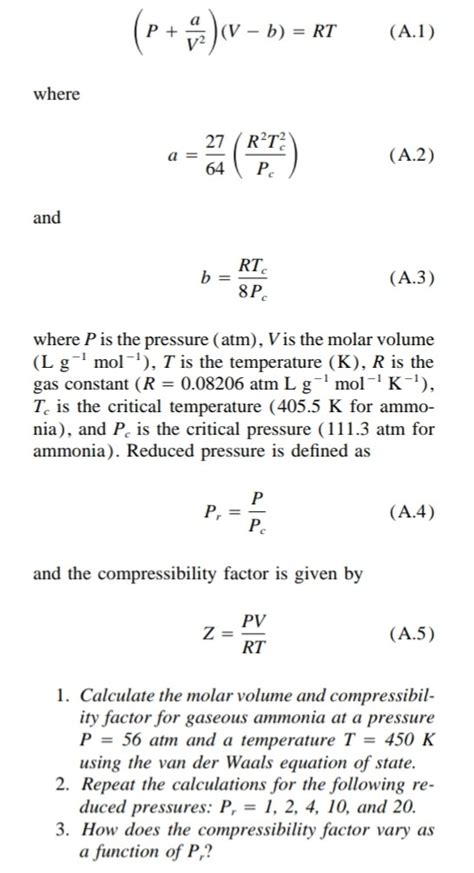 Solved Appendix Problem 1 Molar Volume And Compressibility