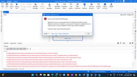 i am getting error in send outlook mail messege after running the bot