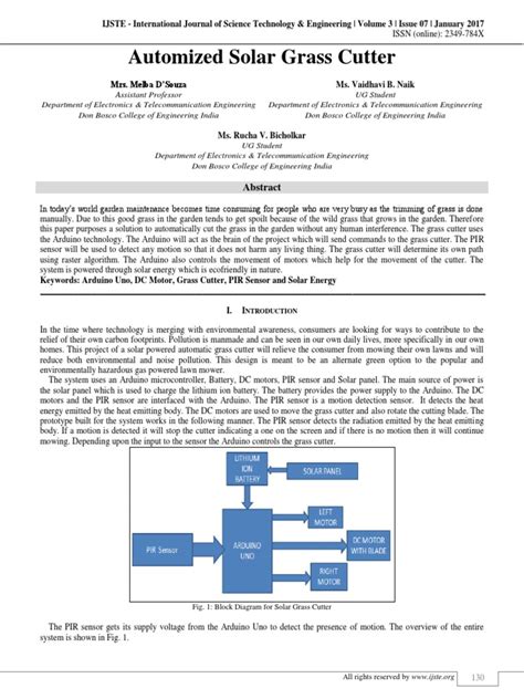 Automized Solar Grass Cutter Pdf Arduino Electric Motor