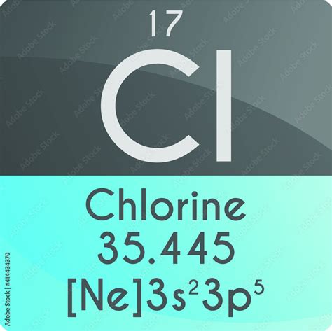 Cl Chlorine Halogen Chemical Element Periodic Table Square Vector