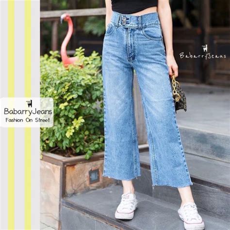 [พร้อมส่ง] Babarryjeans มีบิ๊กไซส์ S 5xl ยีนส์ทรงกระบอก ขาตรง เอวสูง ขาเต่อ ปลายตัด เก็บพุง