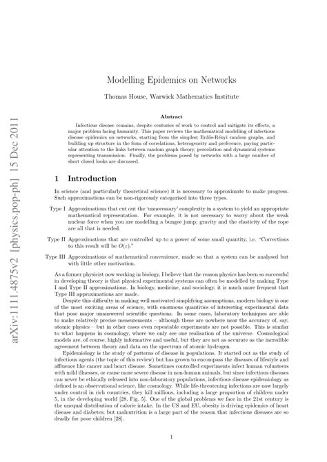 Pdf Modelling Epidemics On Networks