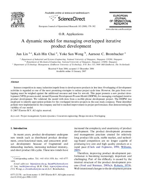 Pdf A Dynamic Model For Managing Overlapped Iterative Product Development