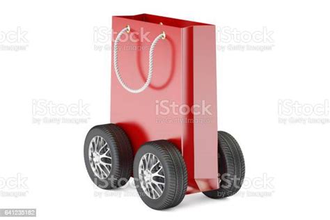 쇼핑 가방 바퀴 근접 촬영 배달 개념으로 흰색 배경에 고립 된 3 차원 렌더링 0명에 대한 스톡 사진 및 기타 이미지 0명 3차원 형태 가방 Istock