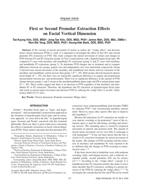 First Or Second Premolar Extraction Effects On Facial Vertical Dimension Pdf