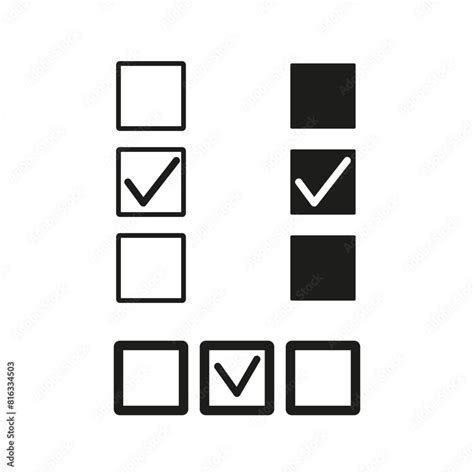 Set Of Check Mark Box Icons Various Selection Signs Black And White Vector Checkbox
