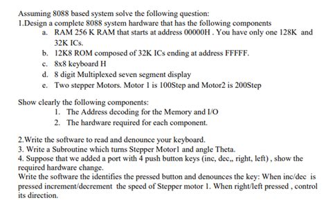 Assuming 8088 Based System Solve The Following