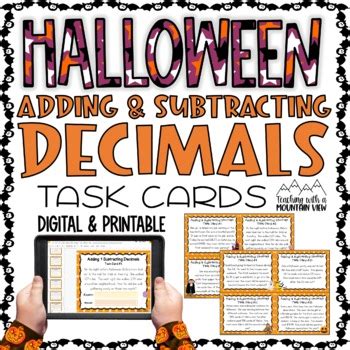 Halloween Adding And Subtracting Decimals Task Cards TPT