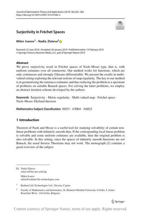 Surjectivity In Fréchet Spaces Request Pdf
