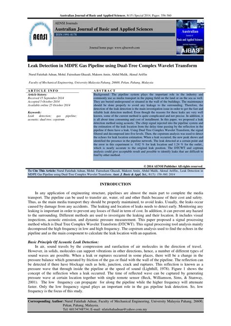 Pdf Leak Detection In Mdpe Gas Pipeline Using Dual Tree Complex