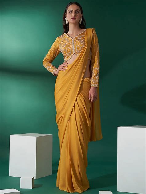Mustard Yellow Saree Blouse Combination At Sally Patrick Blog