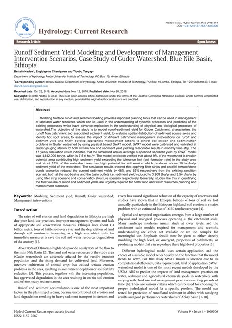 Pdf Runoff Sediment Yield Modeling And Development Of Management