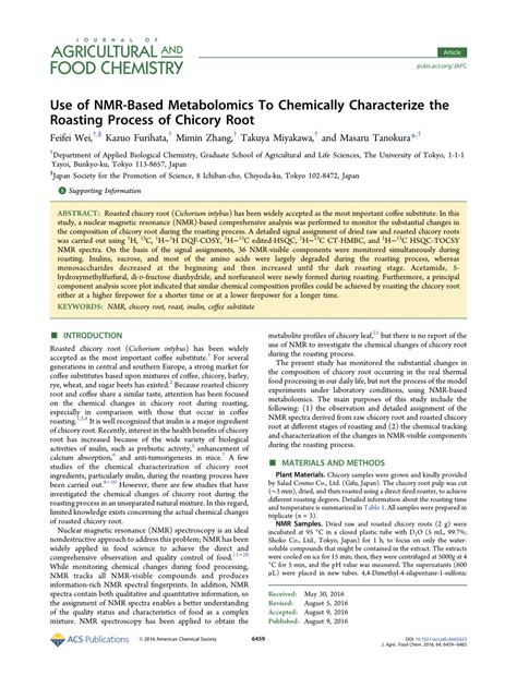 Pdf Use Of Nmr Based Metabolomics To Chemically Characterize The Roasting Process Of Chicory Root