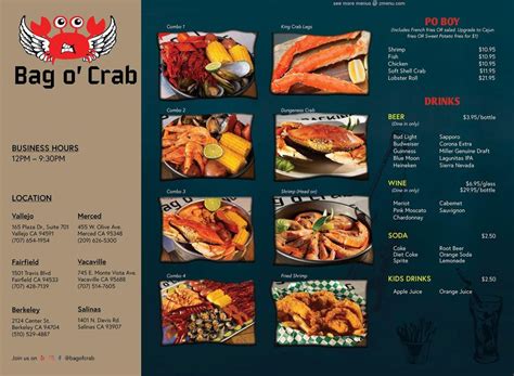 Online Menu Of Bag O Crab Restaurant Merced California 95348 Zmenu