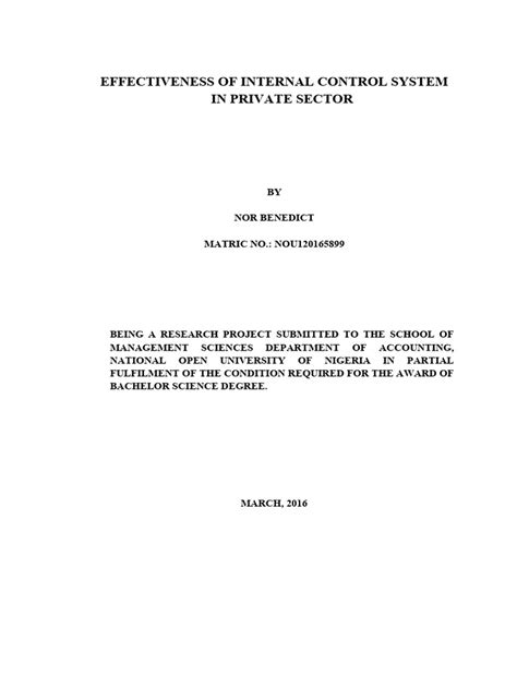 Effectiveness Of Internal Control System Pdf Internal Control Audit