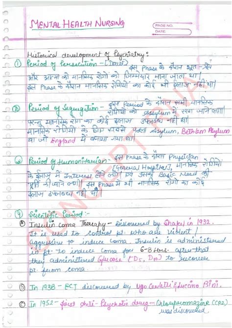 Psychiatric Nursing First Year Handwritten Lecture Notes Rn Nursing
