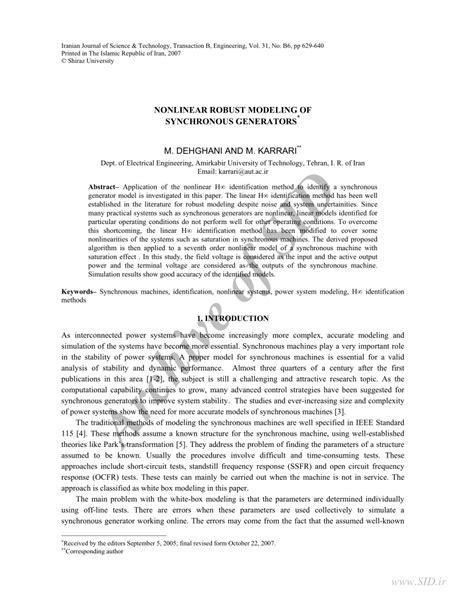 Pdf Nonlinear Robust Modeling Of Synchronous Generators