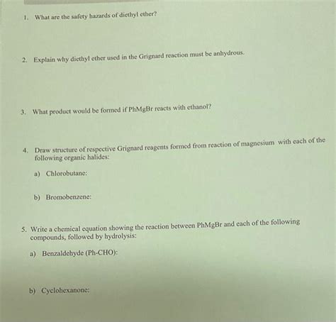 Solved 1 What Are The Safety Hazards Of Diethyl Ether 2