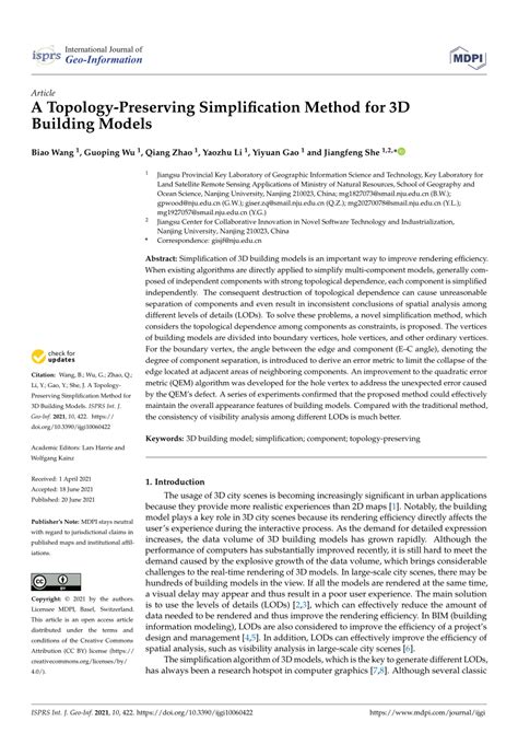 Pdf A Topology‐preserving Simplification Method For 3d Building Models