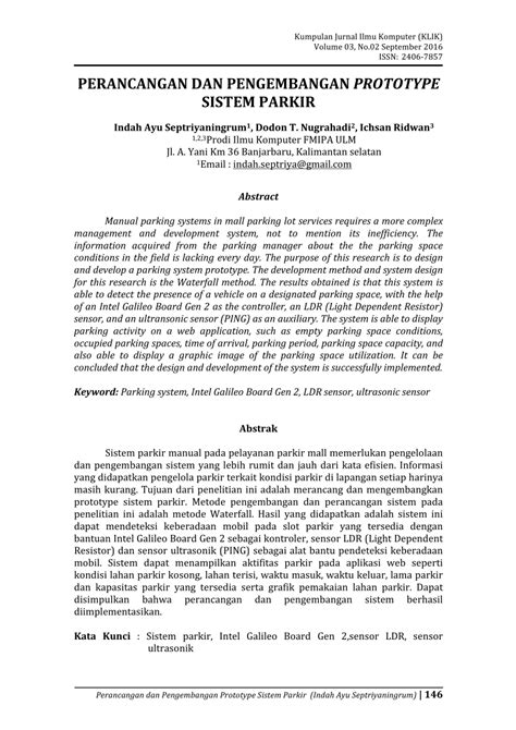 Pdf Perancangan Dan Pengembangan Prototype Sistem Parkir