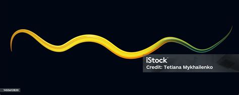 노란색 트위스트 브러시 스트로크 3d 밝은 리본 동적 곡선 유체 모양 염료 움직임 에너지 예술적 라인 컬 웨이브 유체 모양 흐름 추상적인 선 곡선 모양 벡터 그림입니다