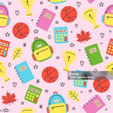만화 문구류와 학교 질감 학교 배경 디자인으로 돌아 가기 벡터 일러스트 레이 션 가을에 대한 스톡 벡터 아트 및 기타 이미지 가을 계산기 공부 Istock