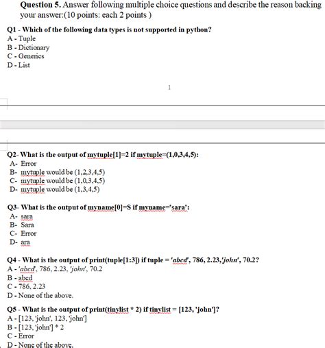Solved Question 5 ﻿answer Following Multiple Choice