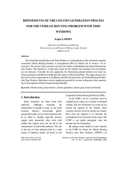 Pdf Refinements Of The Column Generation Process For The Vehicle