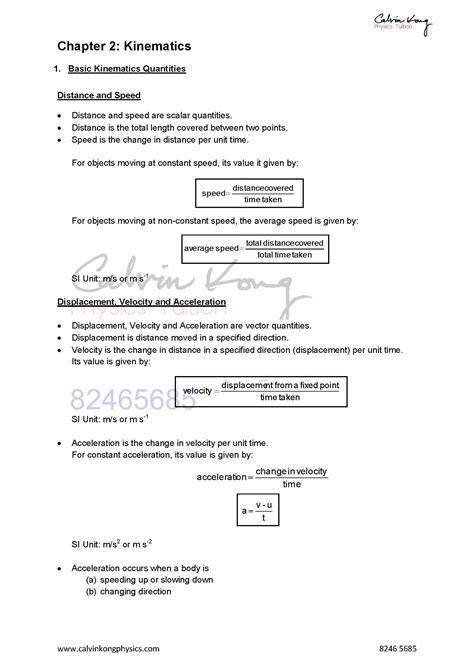 Kinematics — Revision Notes