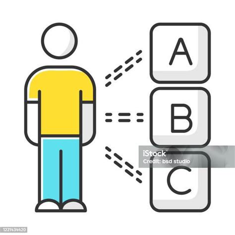 개인 설문 조사 색상 아이콘입니다 여러 선택 옵션을 선택합니다 질문과 대답 심리 테스트 고객 인터뷰 성격 평가 및 평가 점검 표 격리 벡터 일러스트레이션 개념에 대한 스톡