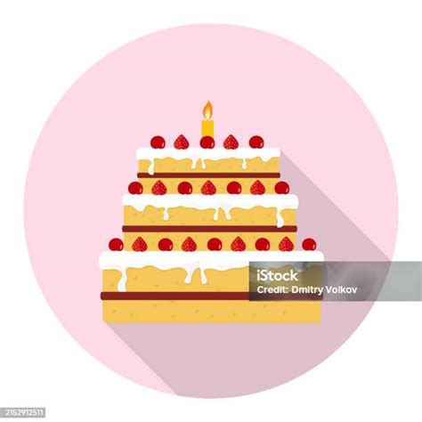 생일 케이크 생일 케이크 아이콘 와 촛불 와 고립된 분홍색 배경에 와 그림자 벡터 만화 그림입니다 벡터 3차원 형태에 대한 스톡