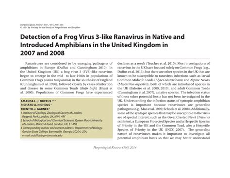 Pdf Detection Of A Frog Virus 3 Like Ranavirus In Native And