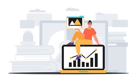 영화와 성장 그래프를 가진 남자 유능한 점수 계획의 억압 디지털 상용화 개념 트렌디한 스타일 벡터 일러스트레이션 감소에 대한