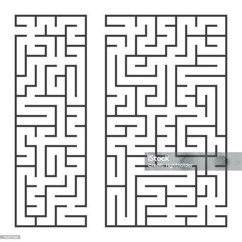 입구와 출구가있는 두 개의 직사각형 미로 세트입니다 흰색 배경에 격리 된 간단한 평면 벡터 그림입니다 두 물체에 대한 스톡 벡터